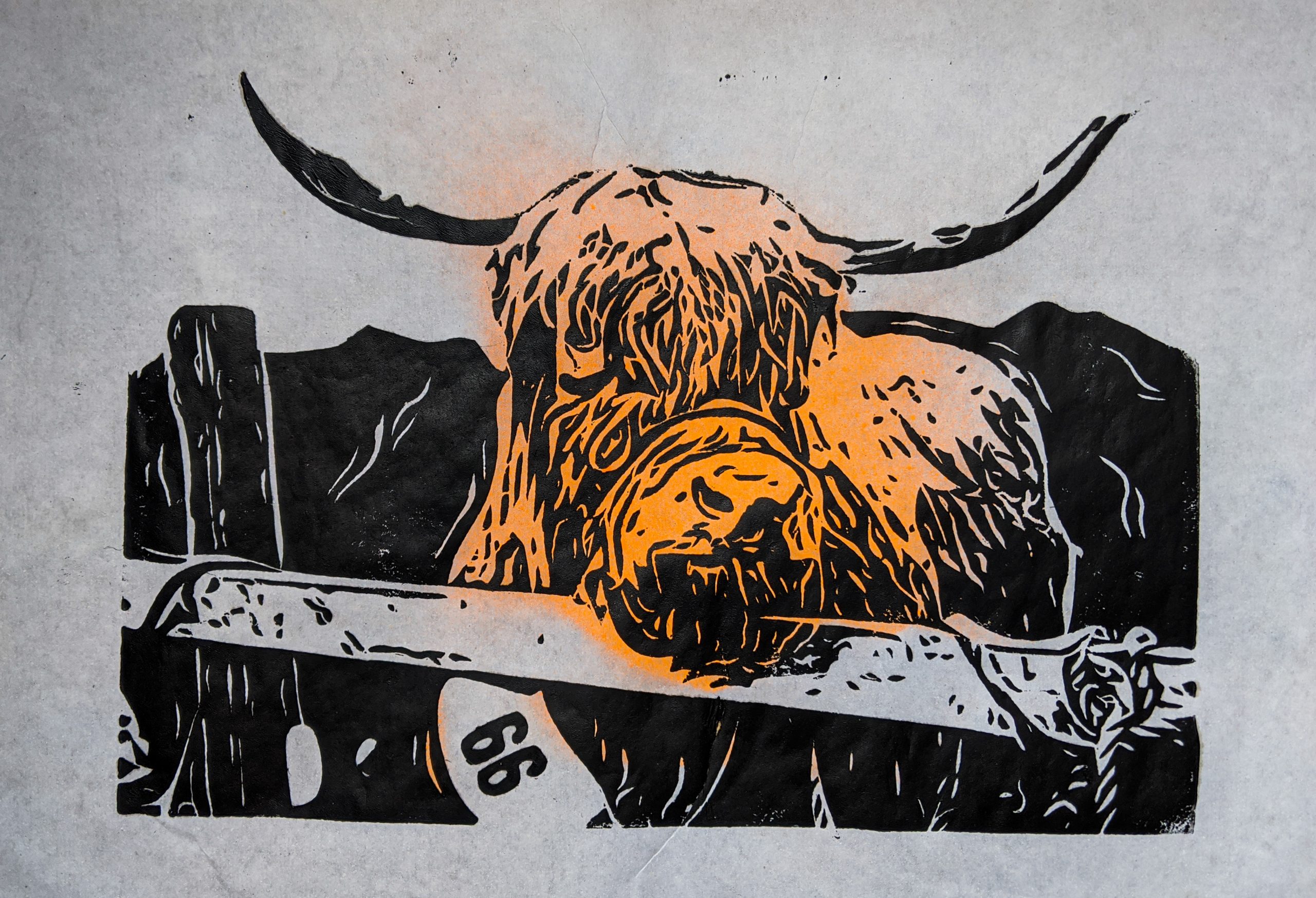 Cow Sixty Six, 25 (A5) linocut prints, 2020. – Stephen Lee Hodgkins